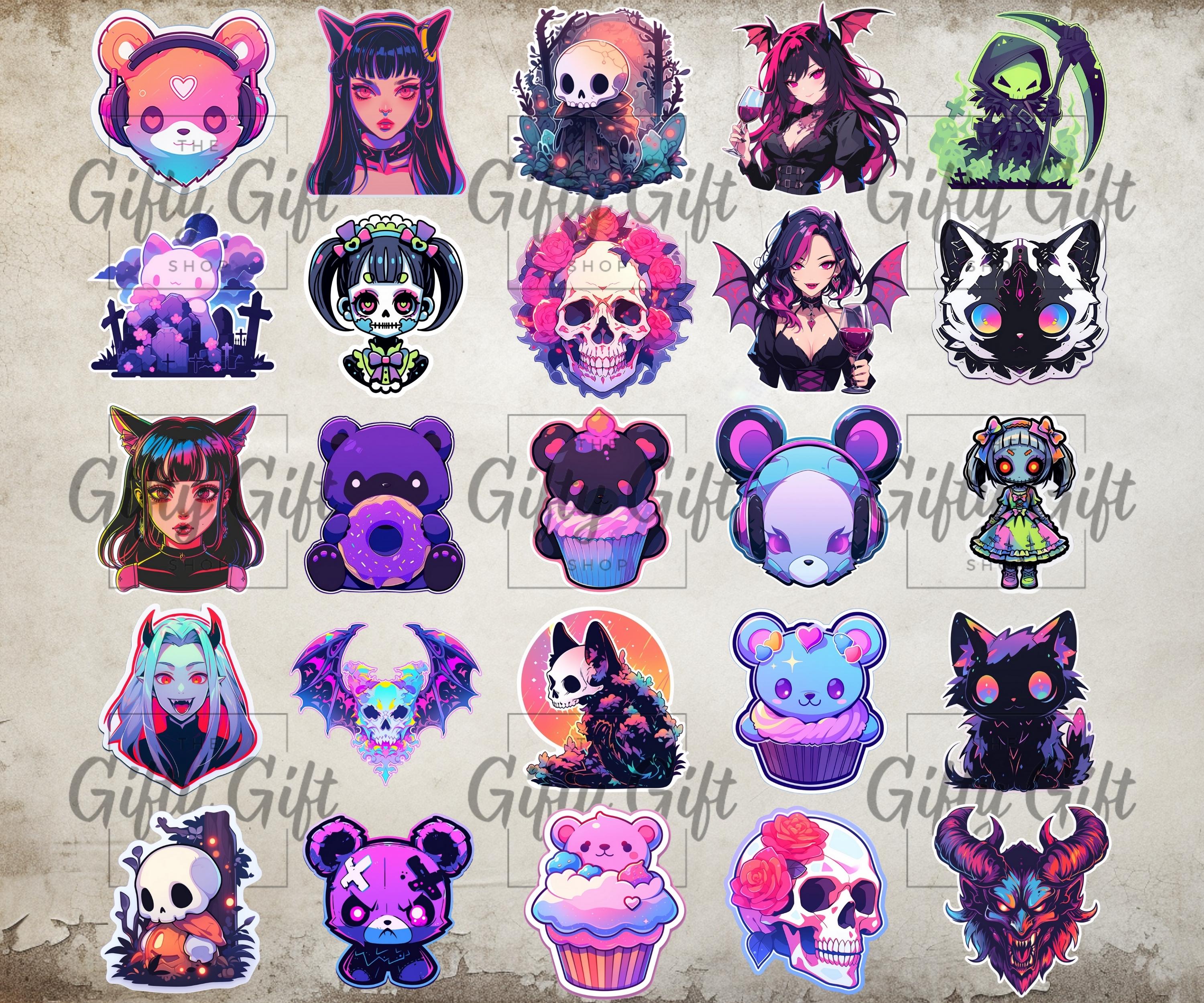 Anime Sticker Pack, 65 Neon Gothic Anime Stickers, Gothic Stickers ...