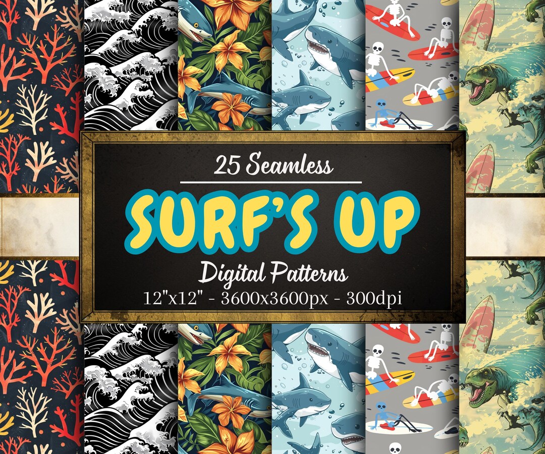 Surf's up Seamless Patterns, 25 Surfer Themed Digital Papers, Beach ...