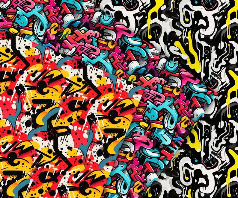 Graffiti Seamless Patterns, 20 Urban Street Art Digital Papers ...