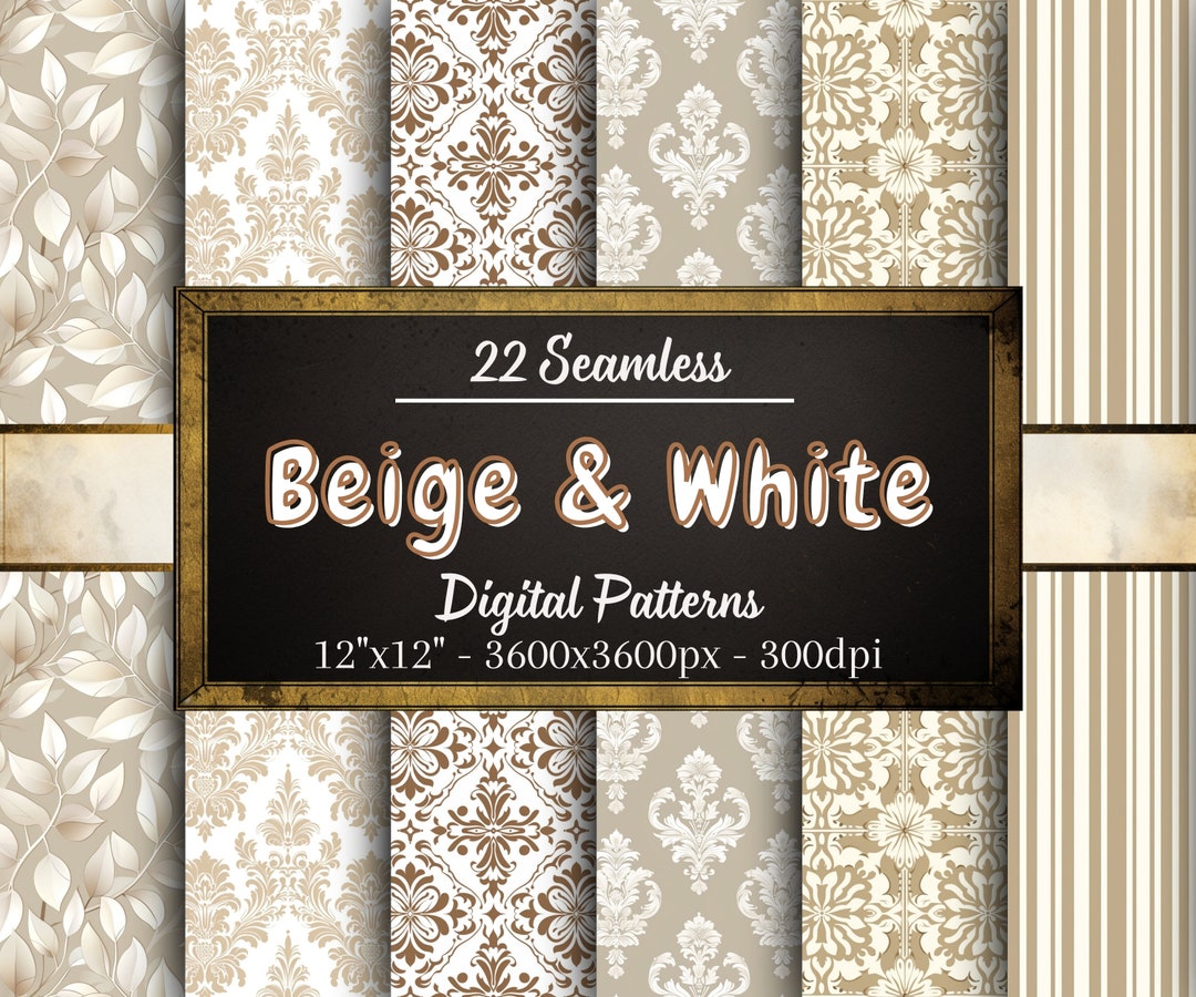 Beige and White Seamless Patterns, 20 White and Beige Digital Papers, Instant Download, Personal ...