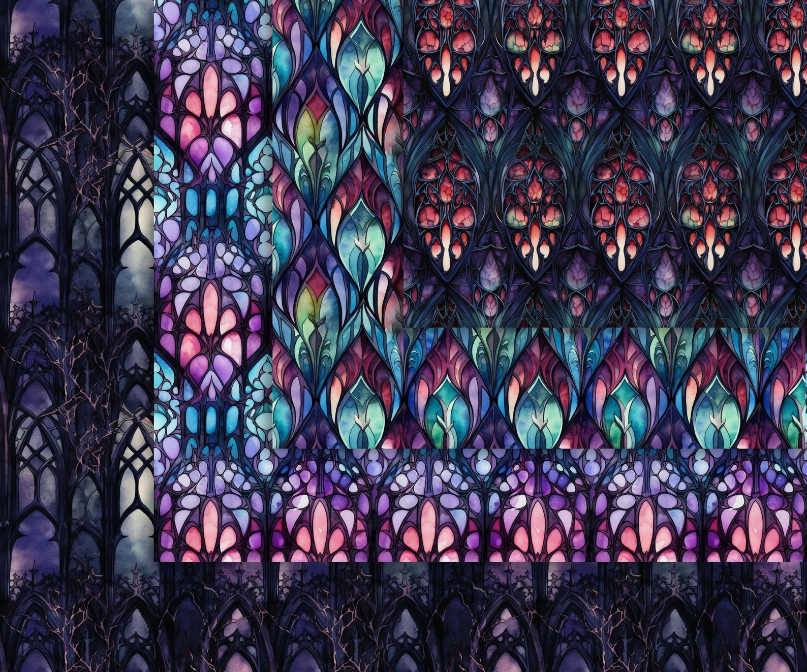 Watercolour Gothic Digital Paper, 20 Seamless Gothic Patterns in ...