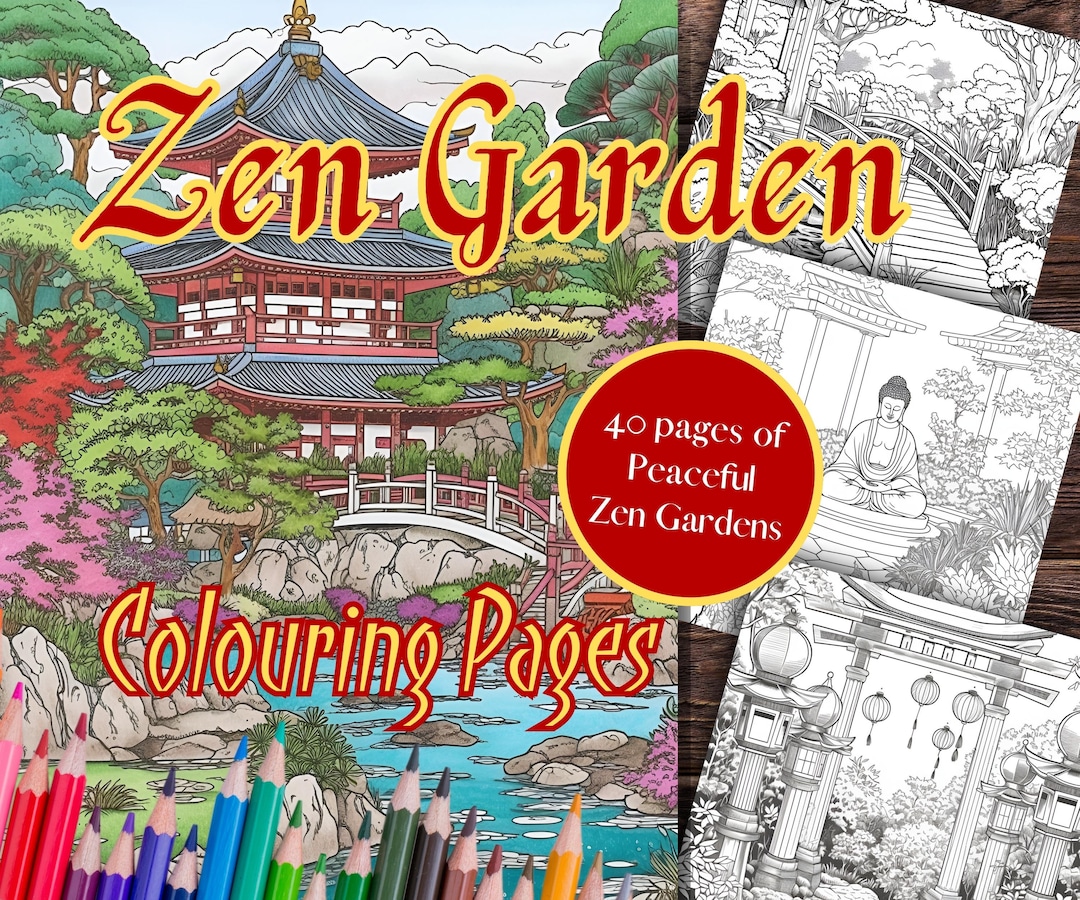 Zen Garden Colouring Book, 40 Printable Colouring Pages, Zen Gardens ...