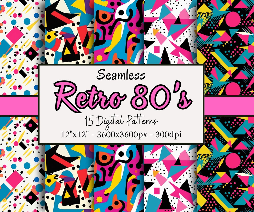 Retro 80's Patterns, 15 Seamless Digital Papers of Colourful 80's ...