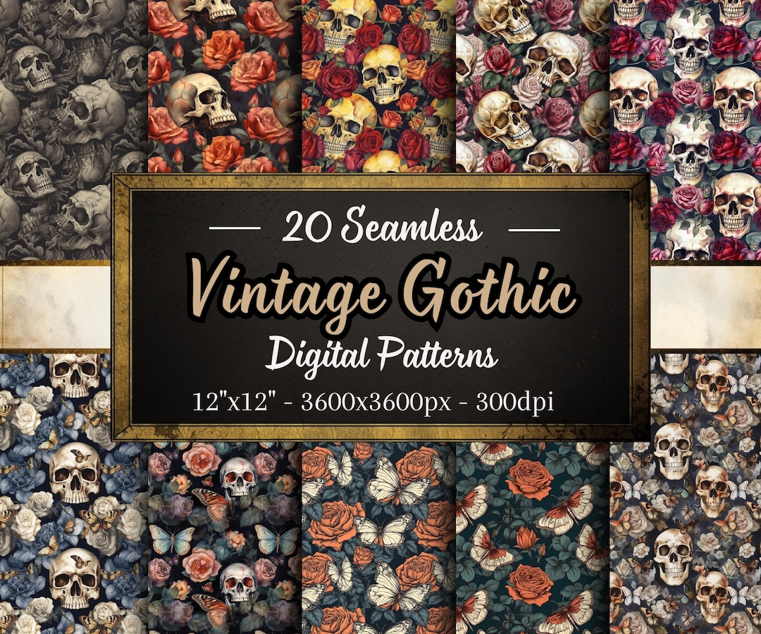 Vintage Gothic Seamless Patterns, 20 Vintage Gothic Digital Papers ...