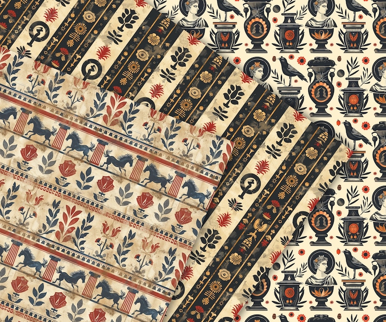 Ancient Greece Seamless Patterns, 22 Greek Digital Papers, Spartan ...