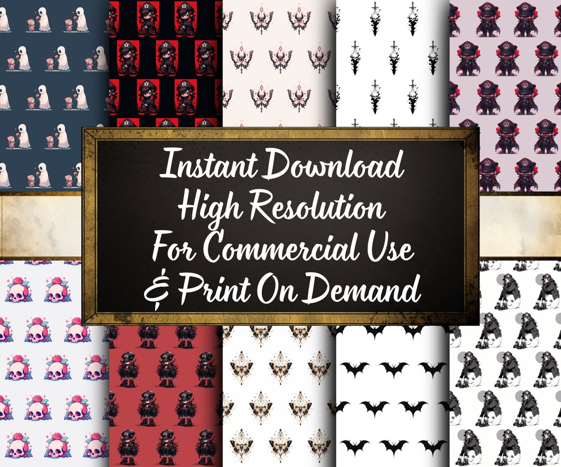 Gothic Chibi Patterns, 20 Chibi and Anime Seamless Digital Papers ...