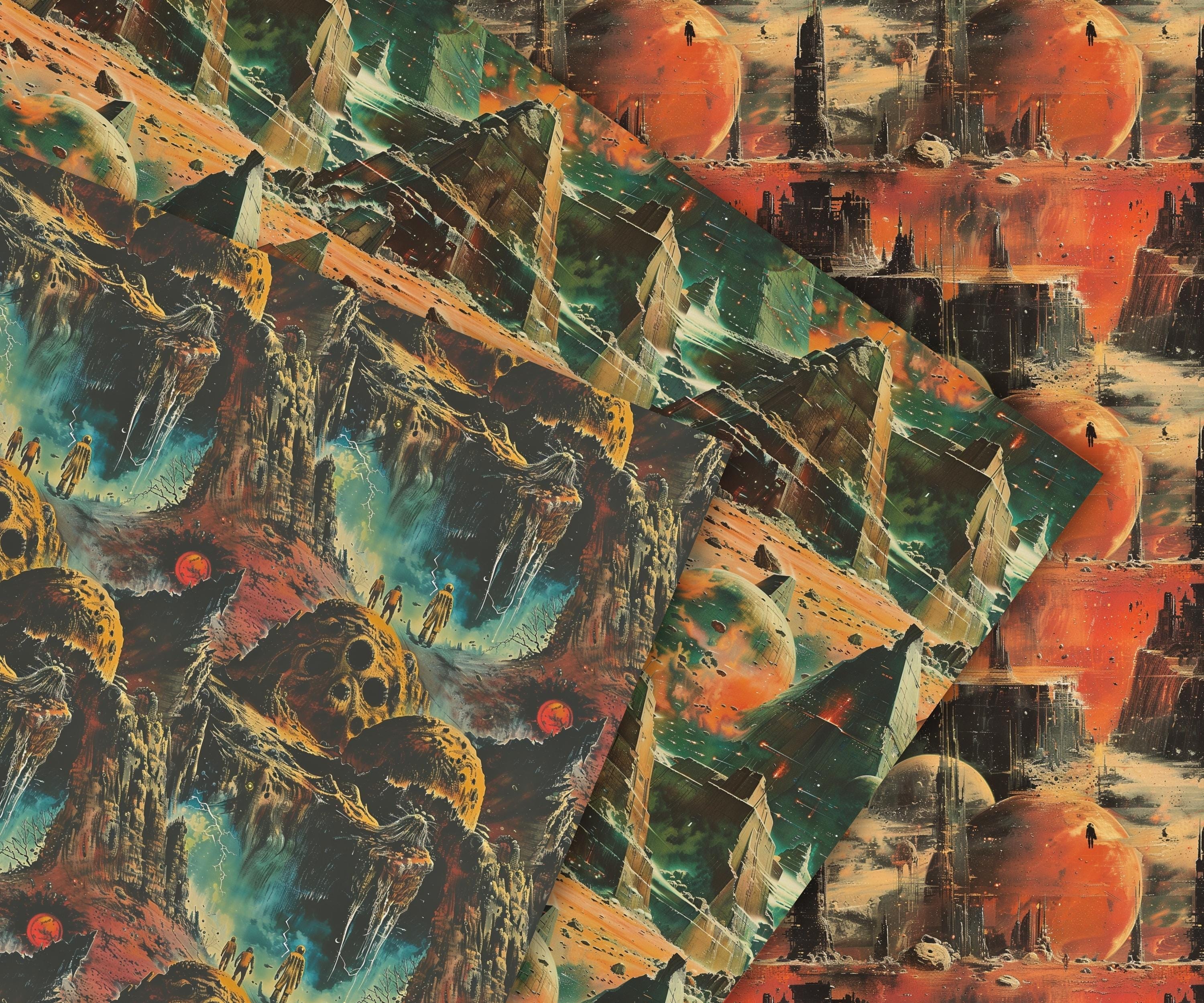 Vintage Sci-fi Seamless Patterns, 22 Retro Digital Papers, Sci-fi ...
