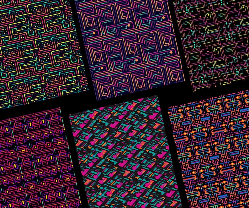 Retro Arcade Patterns, 20 Seamless Digital Papers, Classic Arcade ...