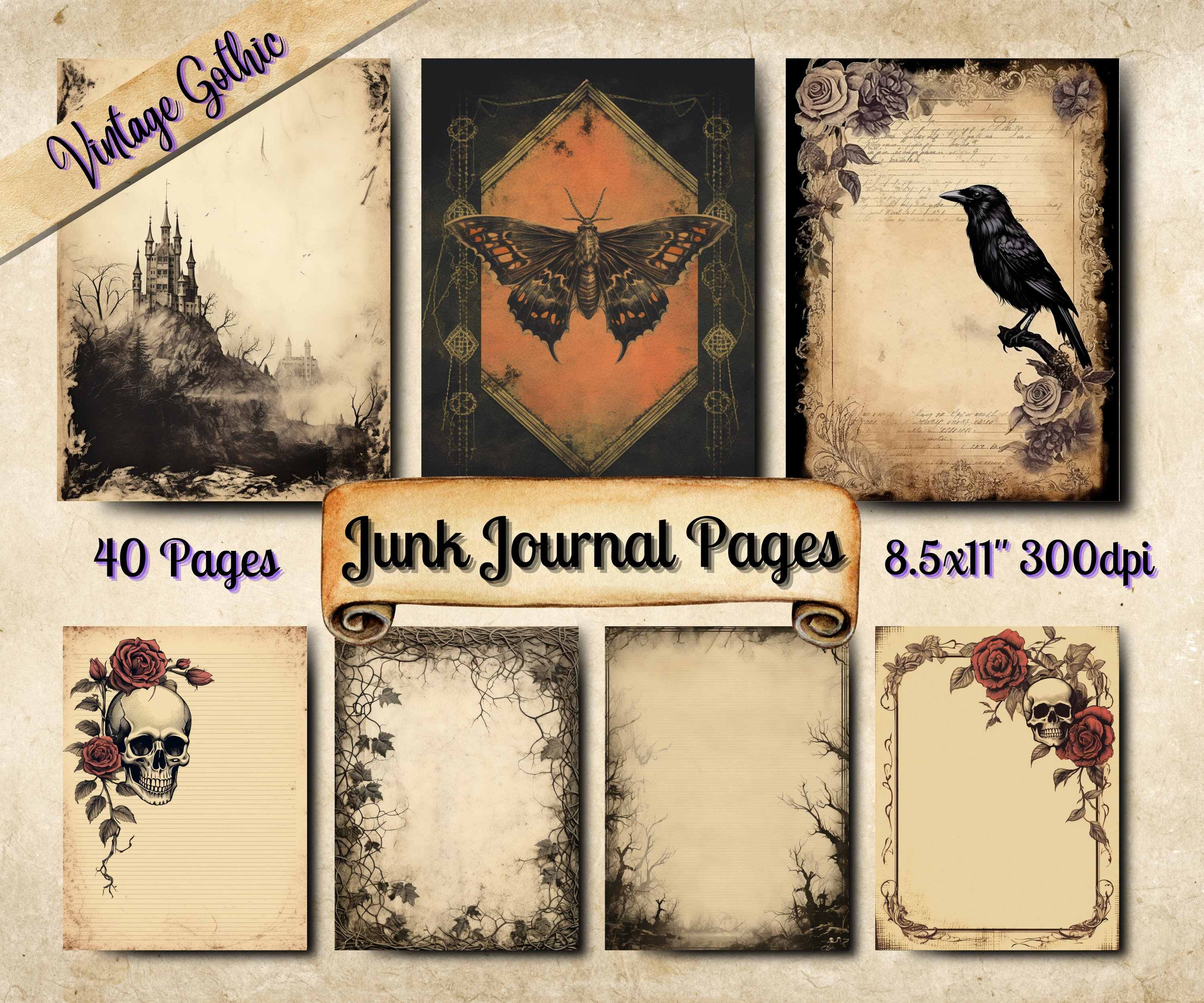 Gothic Junk Journal Pages, Vintage Gothic Scrapbooking Ephemera, 40 ...