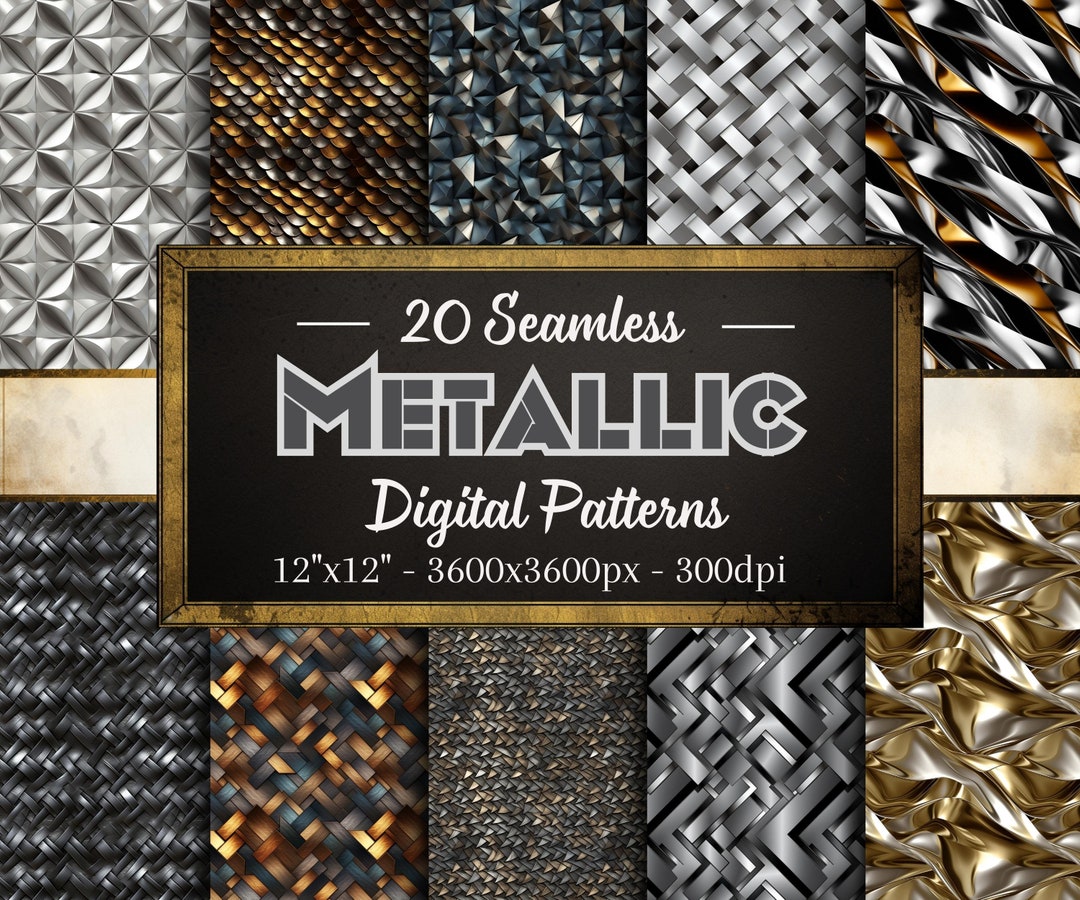 Metallic Patterns, 20 Metal Textures Seamless Digital Papers, Instant ...