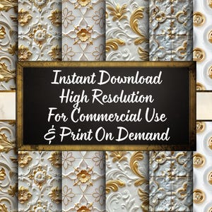 White and Gold Seamless Patterns, 30 Digital Papers, White and Gold ...