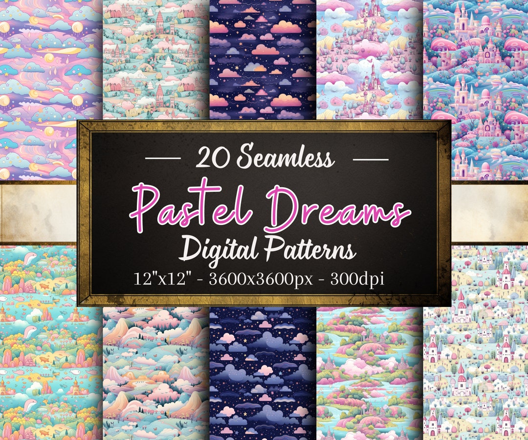 Pastel Dreams Patterns, 20 Pastel Fantasy Seamless Digital Papers ...