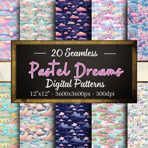 Pastel Dreams Patterns, 20 Pastel Fantasy Seamless Digital Papers ...