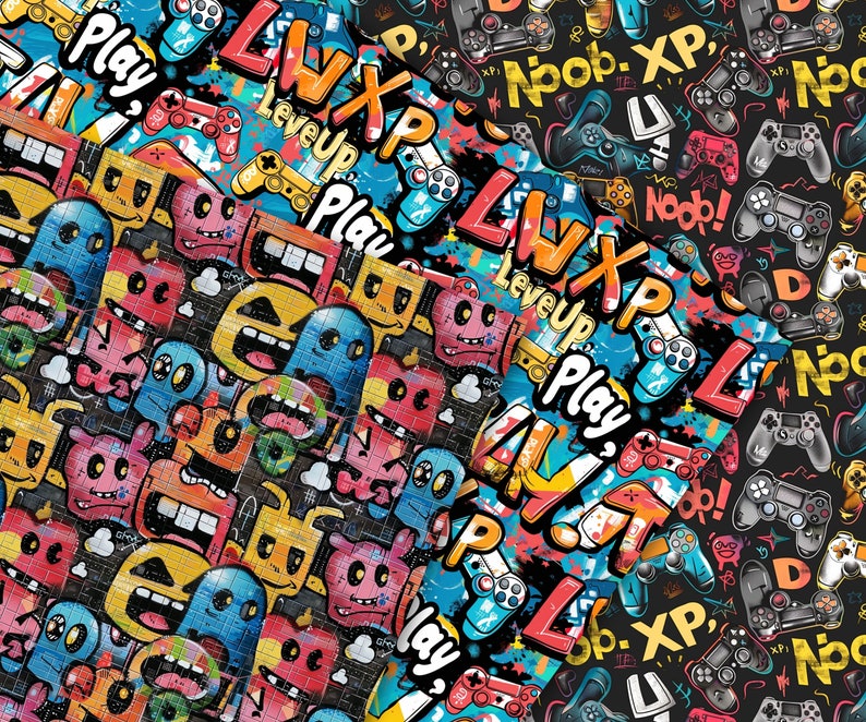 Graffiti Gamer Seamless Patterns, 20 Gamer Digital Papers, Graffiti ...