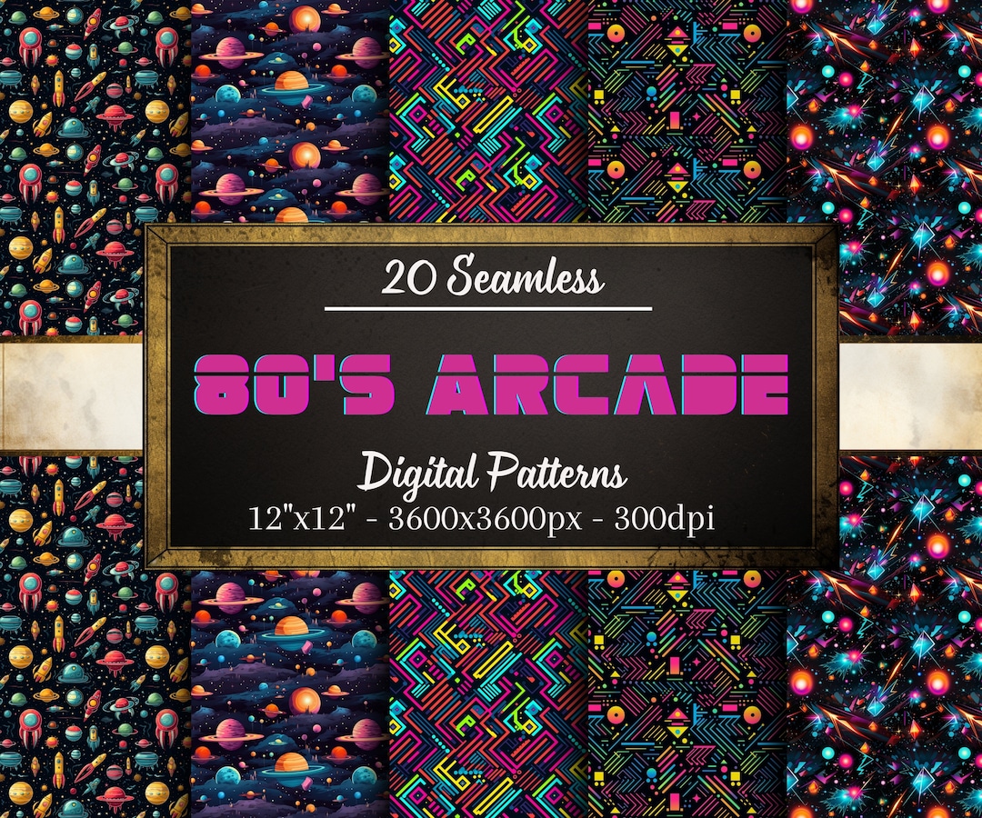 Retro Arcade Patterns, 20 Seamless Digital Papers, Classic Arcade ...