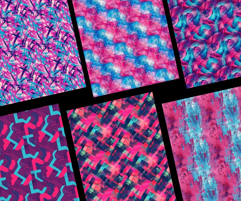 Magenta and Cyan Seamless Patterns, 30 Vibrant Digital Papers, Magenta ...
