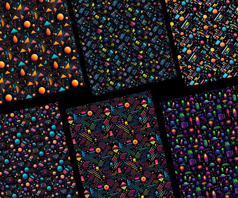 Retro Arcade Patterns, 20 Seamless Digital Papers, Classic Arcade ...