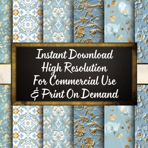 Baby Blue and Gold Seamless Patterns, 20 Blue and Gold Digital Papers ...