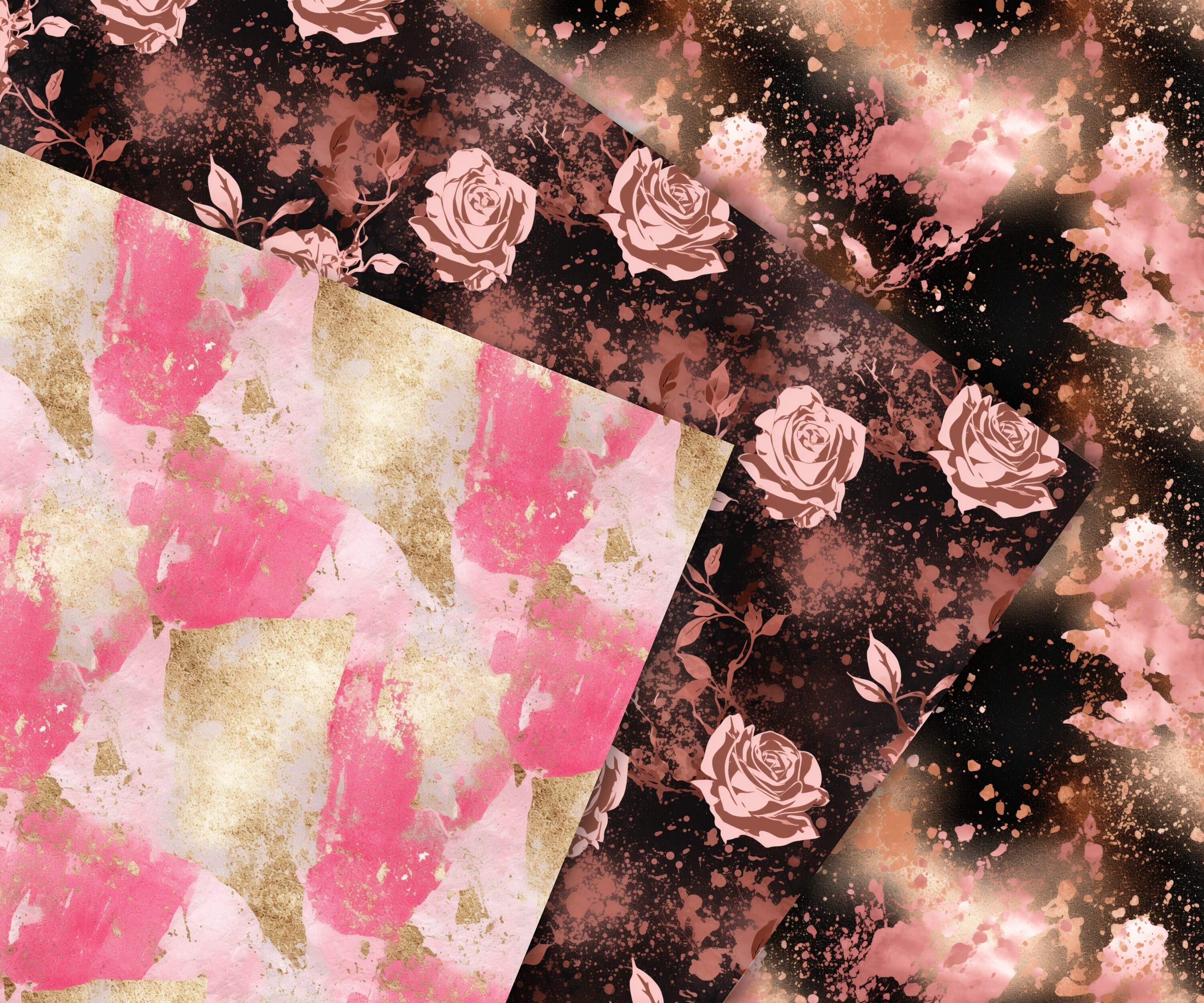 Rose Gold and Blush Pink Digital Papers, 20 Textured Seamless Patterns ...