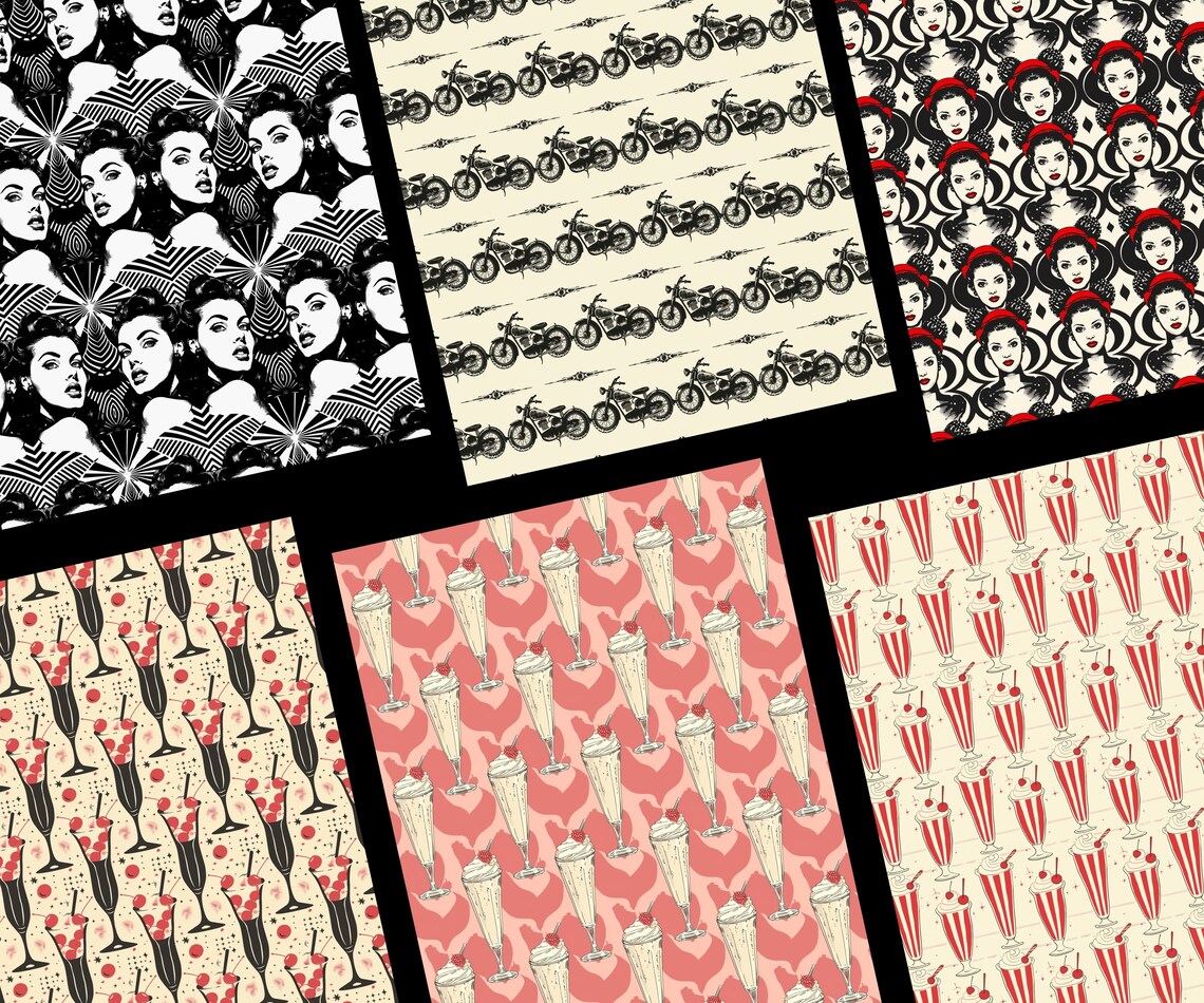 Rockabilly Seamless Patterns, 25 Rockabilly Digital Papers, Vintage ...