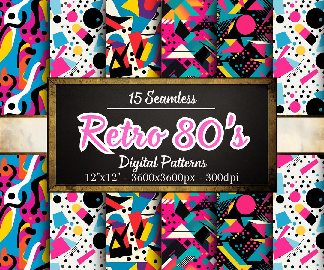 Retro 80's Patterns, 15 Seamless Digital Papers of Colourful 80's ...