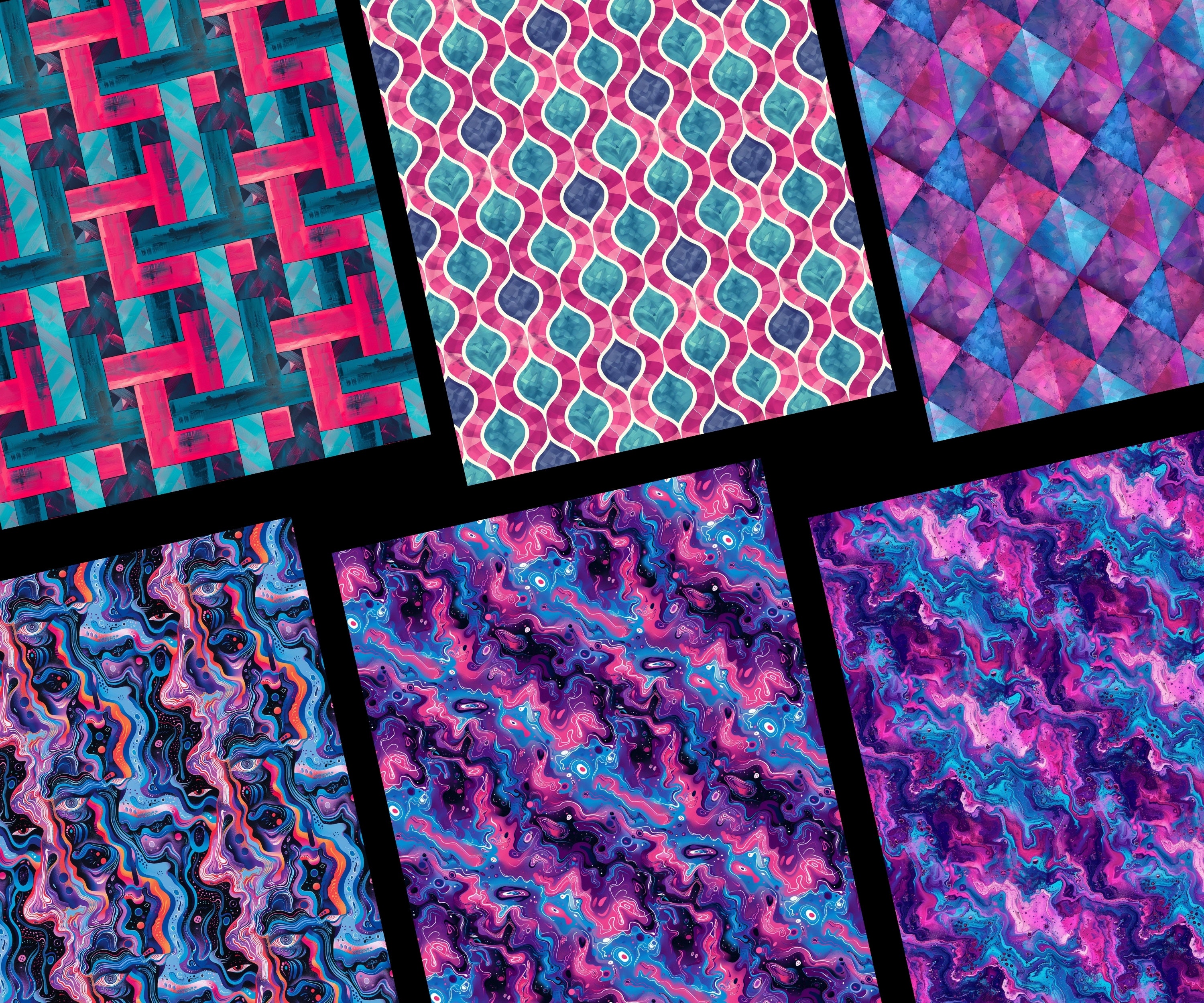 Magenta and Cyan Seamless Patterns, 30 Vibrant Digital Papers, Magenta ...