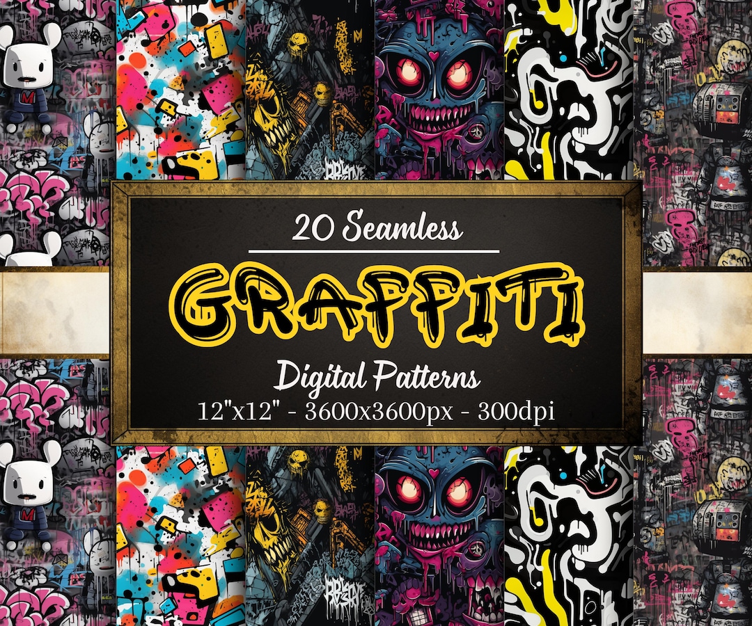 Graffiti Seamless Patterns, 20 Urban Street Art Digital Papers ...