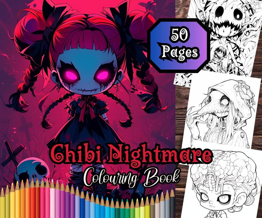 Chibi Nightmare Colouring Book, 50 Gothic Chibi Colouring Pages, Adults ...