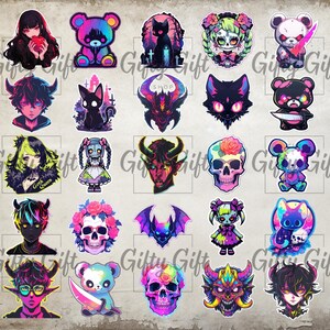 Anime Sticker Pack, 65 Neon Gothic Anime Stickers, Gothic Stickers ...