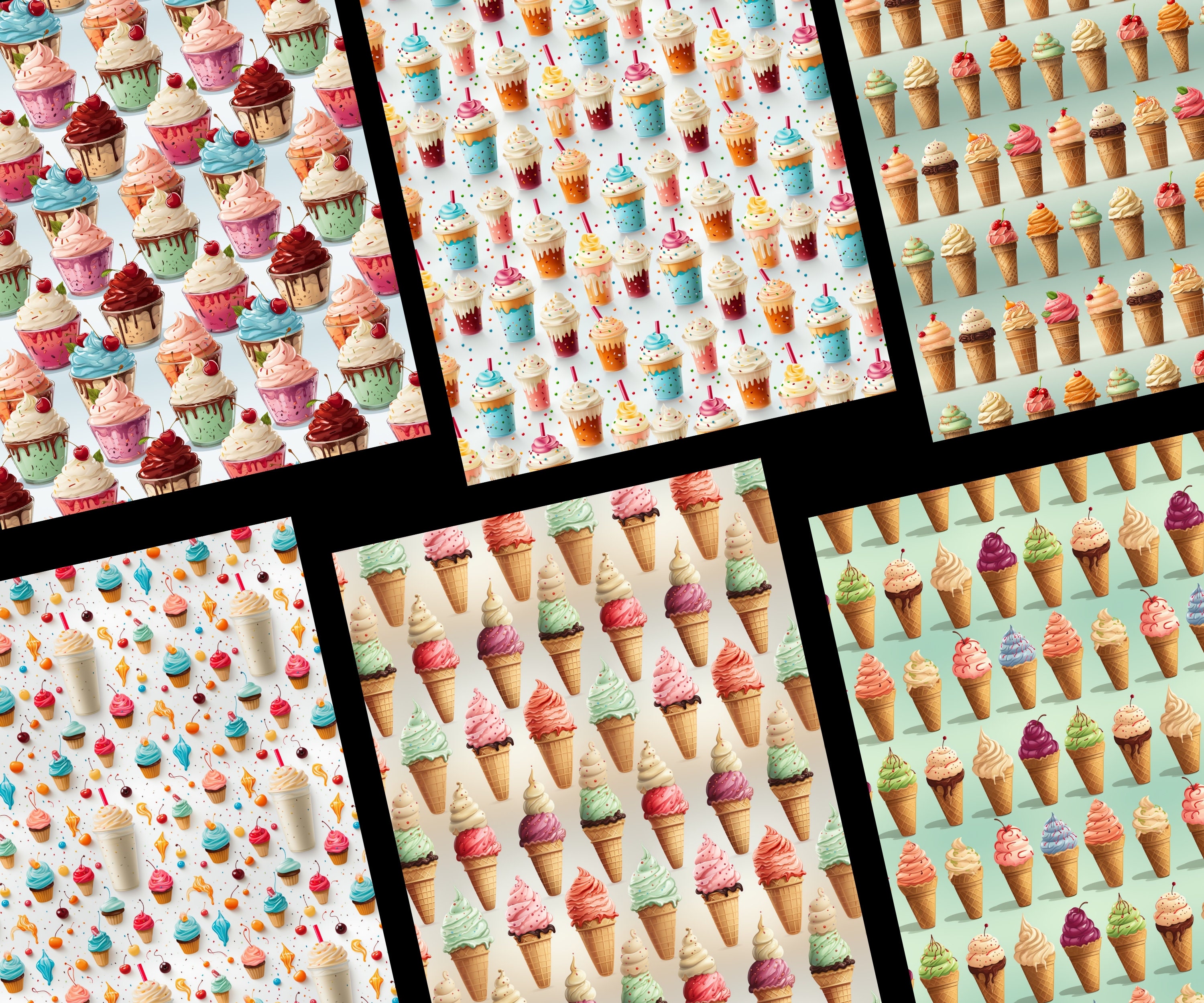 Ice Cream Sundae Patterns, 20 Ice Cream Seamless Digital Papers ...