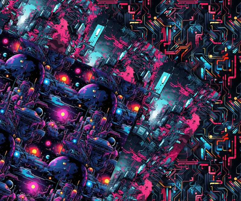 Cyberpunk Patterns, 20 Cyberpunk Seamless Digital Papers, Instant ...