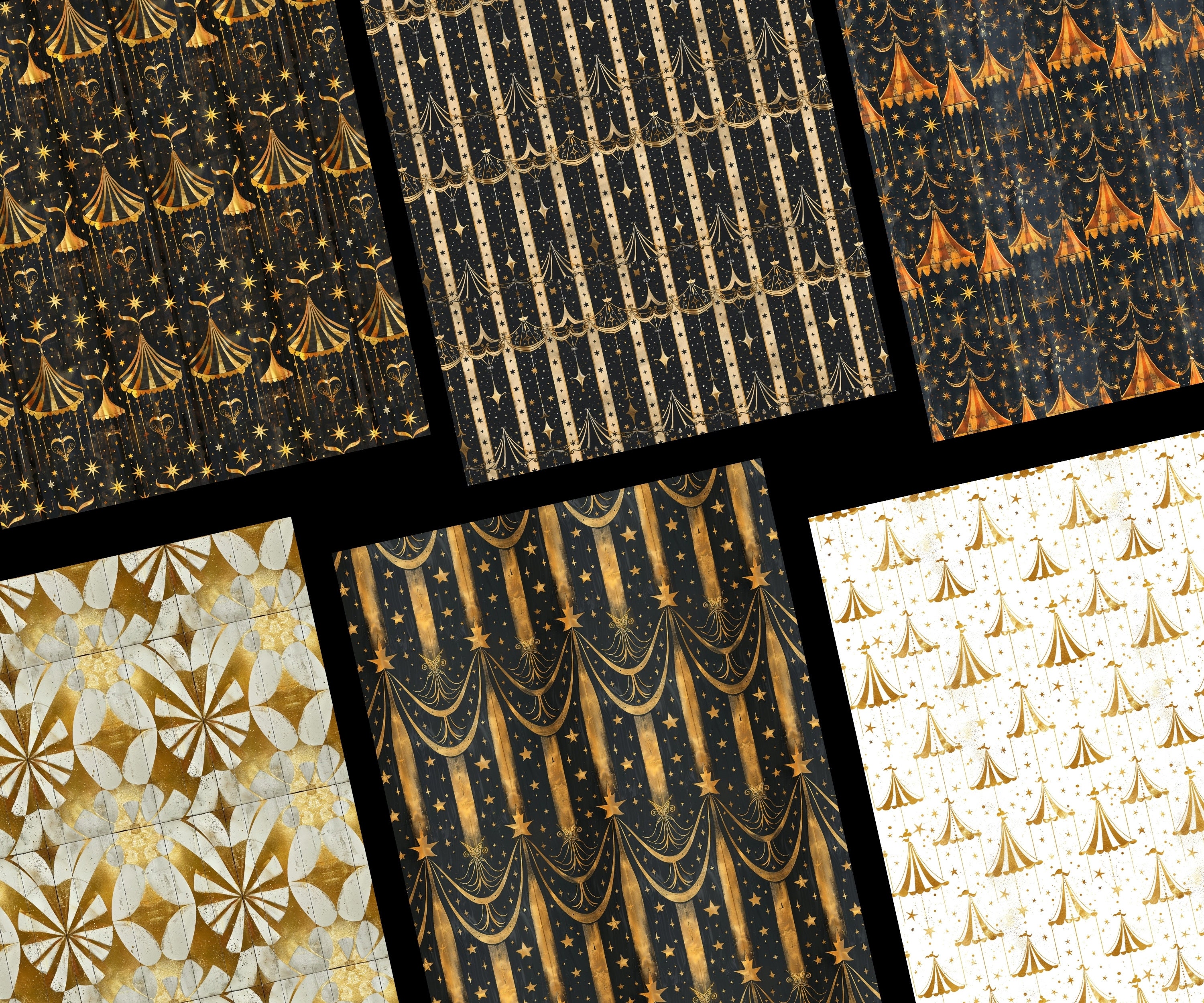 Circus Seamless Patterns, 30 Circus Digital Papers, Golden Circus ...