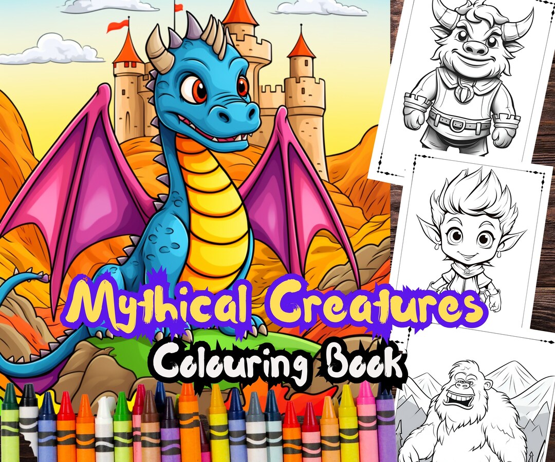 Mythical Creatures Colouring Book, 60 Printable Colouring Pages for ...