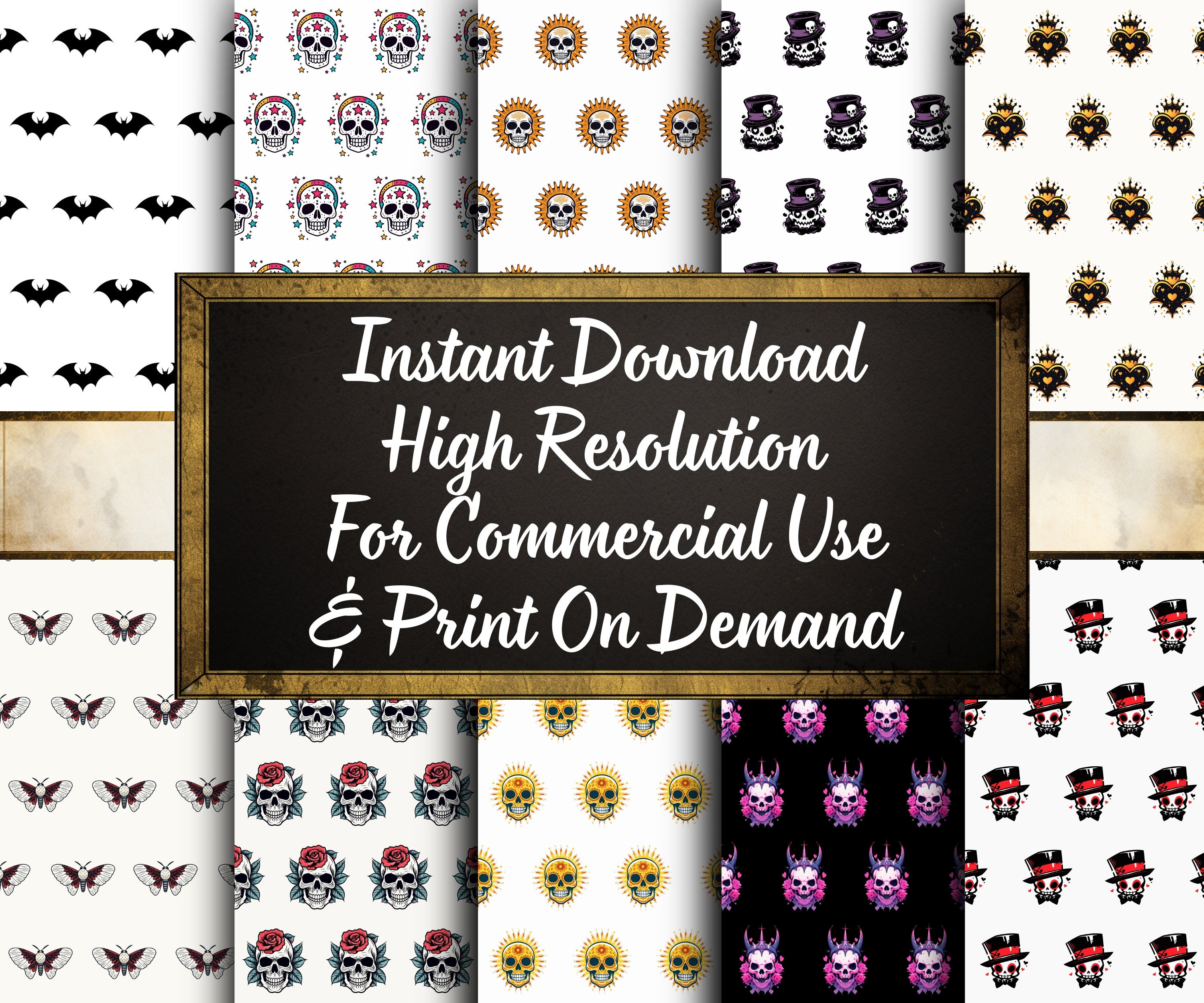 Gothic Line Art Patterns, 20 Fun Gothic Themed Seamless Digital Paper ...