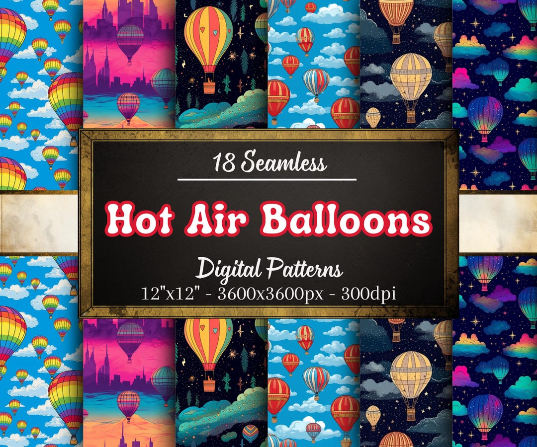 Hot Air Balloons Seamless Patterns, 18 Lanterns and Hot Air Balloons ...