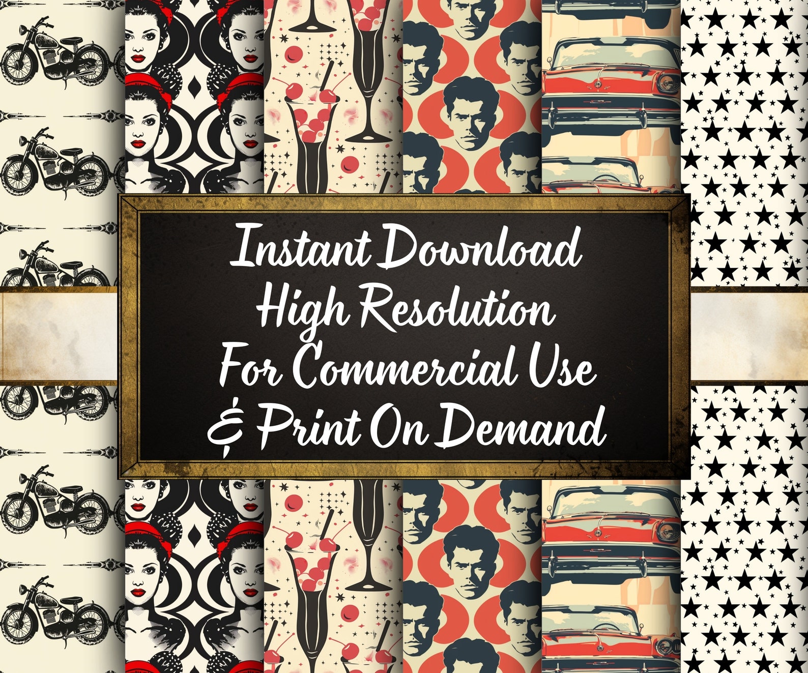 Rockabilly Seamless Patterns, 25 Rockabilly Digital Papers, Vintage ...