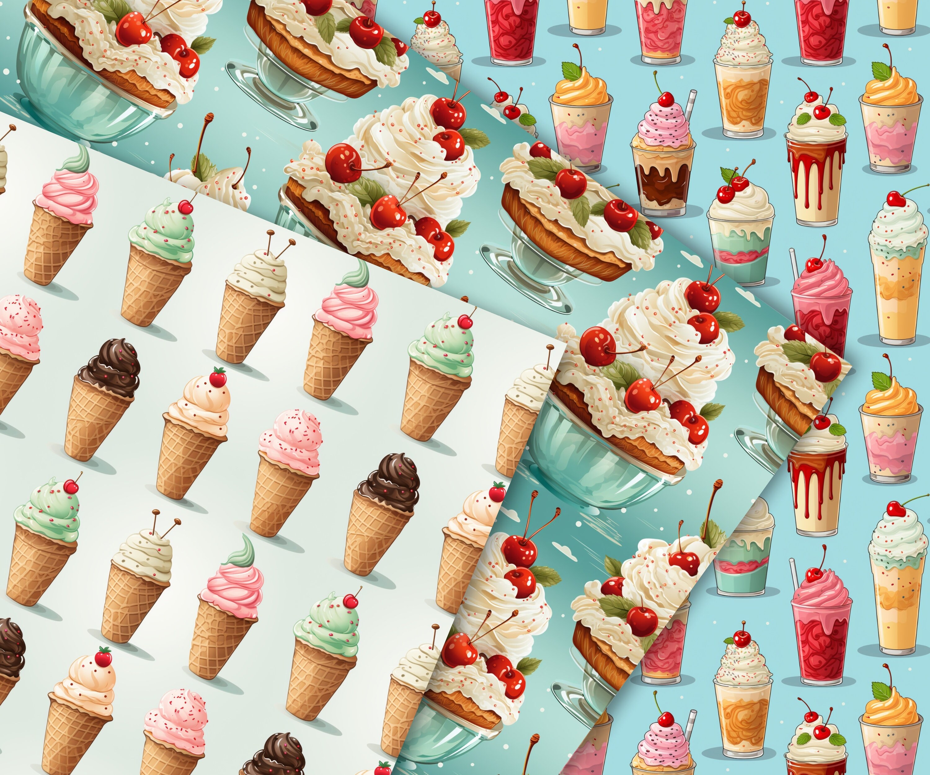 Ice Cream Sundae Patterns, 20 Ice Cream Seamless Digital Papers ...