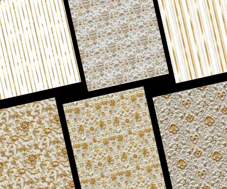 White and Gold Seamless Patterns, 30 Digital Papers, White and Gold ...