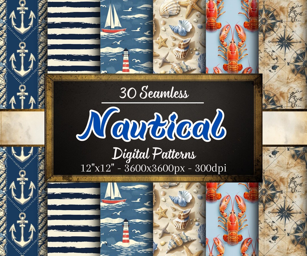 Nautical Seamless Patterns, 30 Seaside Digital Papers, Nautical ...