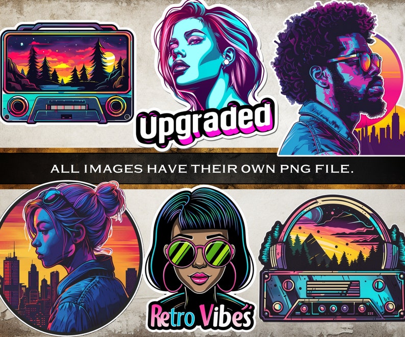 Cyberpunk and Synthwave Sticker Pack, 55 Digital Stickers, Transparent ...