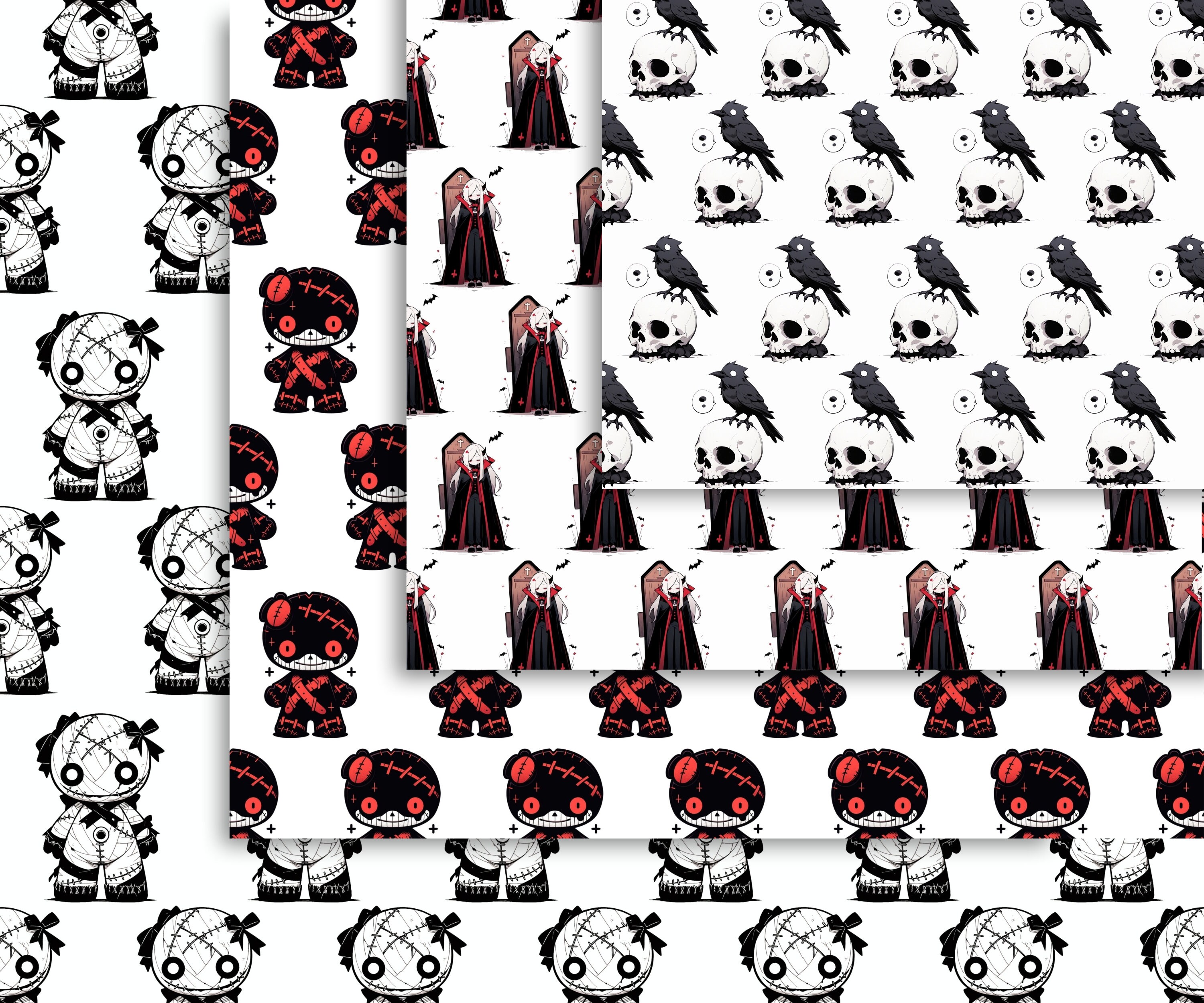 Gothic Doodle Patterns, 20 Fun Gothic Themed Seamless Digital Papers ...