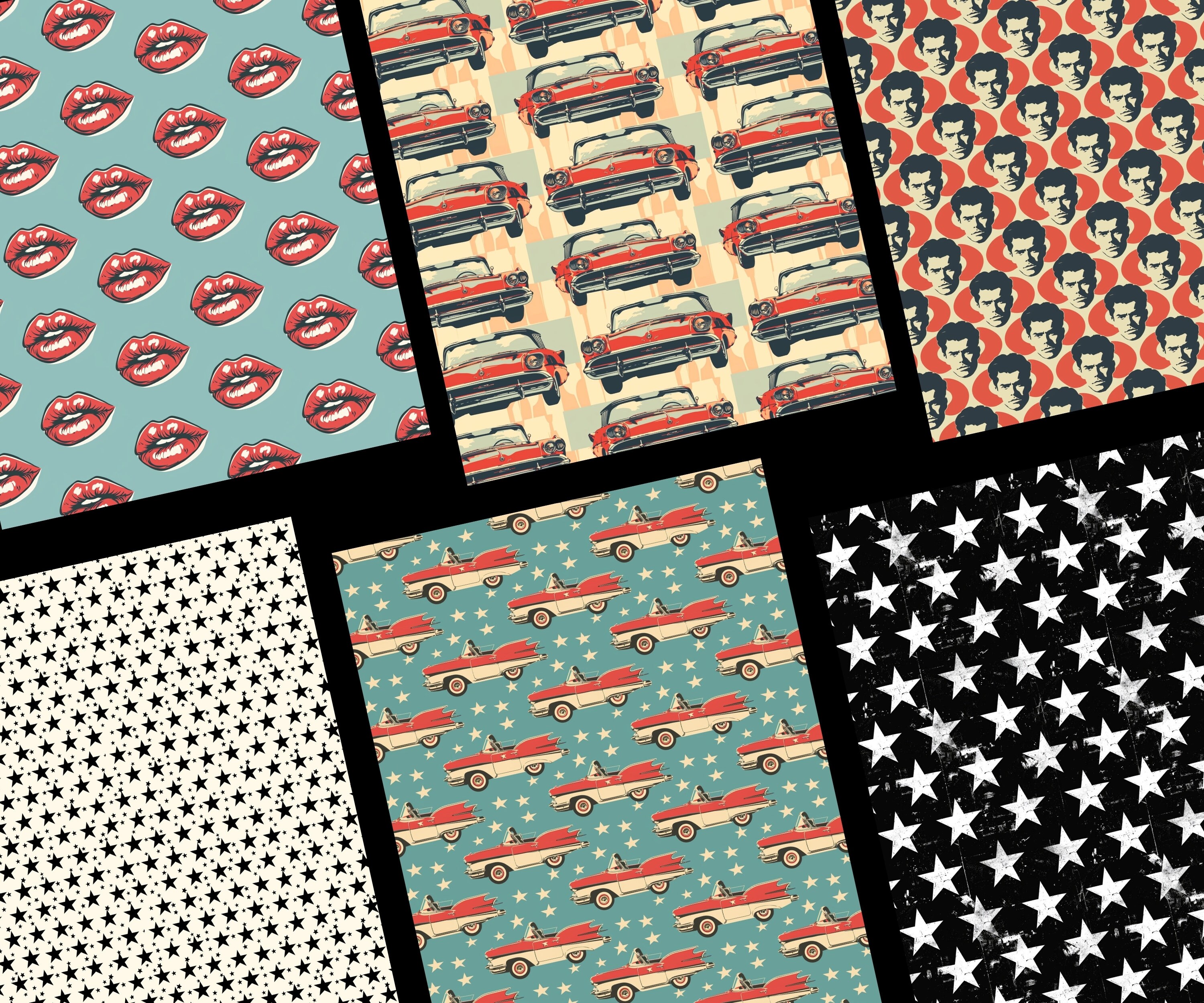 Rockabilly Seamless Patterns, 25 Rockabilly Digital Papers, Vintage ...