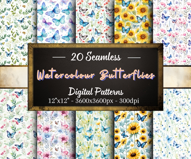 Watercolour Butterfly Patterns, 20 Butterfly Seamless Digital Papers ...