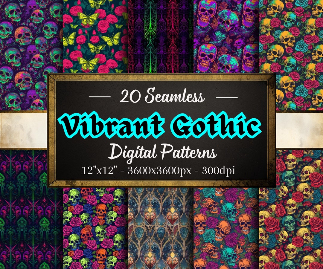 Vibrant Gothic Seamless Patterns, 20 Gothic Digital Papers in Vibrant ...