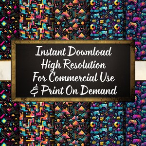 Neon Arcade Seamless Patterns, 20 Retro Arcade Digital Papers, Instant ...