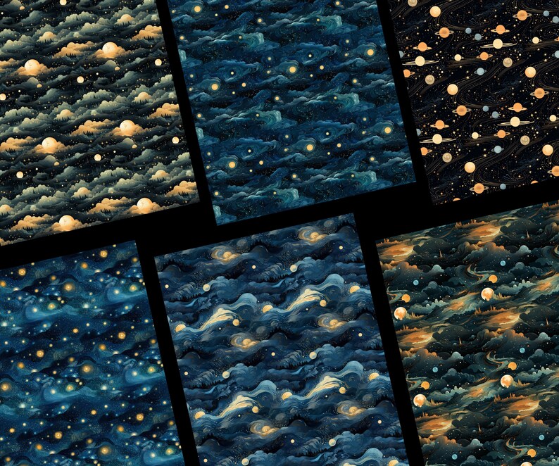 Celestial Dream Patterns, 20 Cosmic Sky Seamless Digital Papers ...