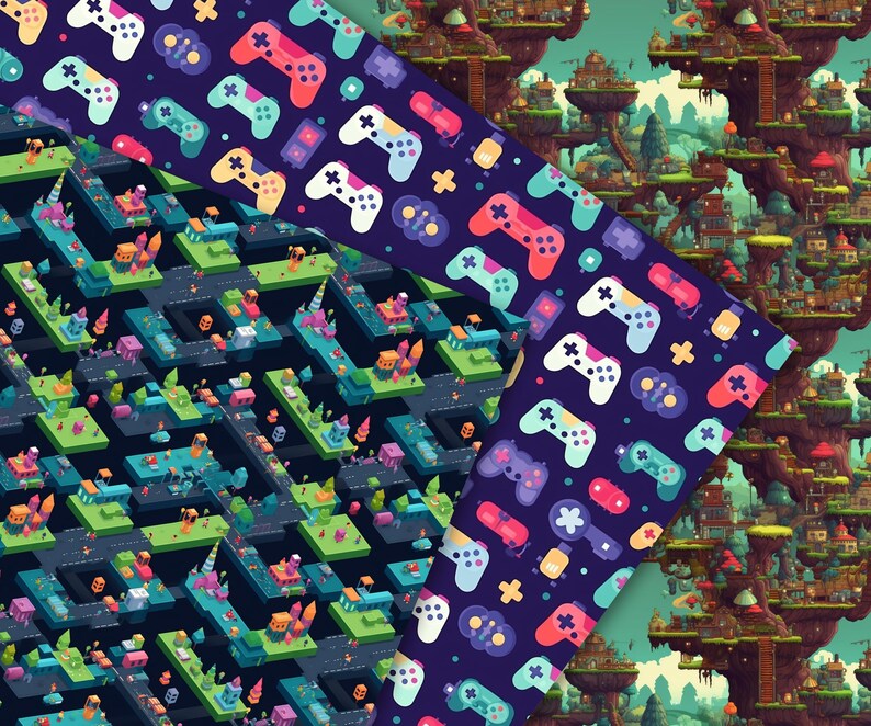 Game Room Patterns, 20 Videogame Themed Seamless Digital Papers ...