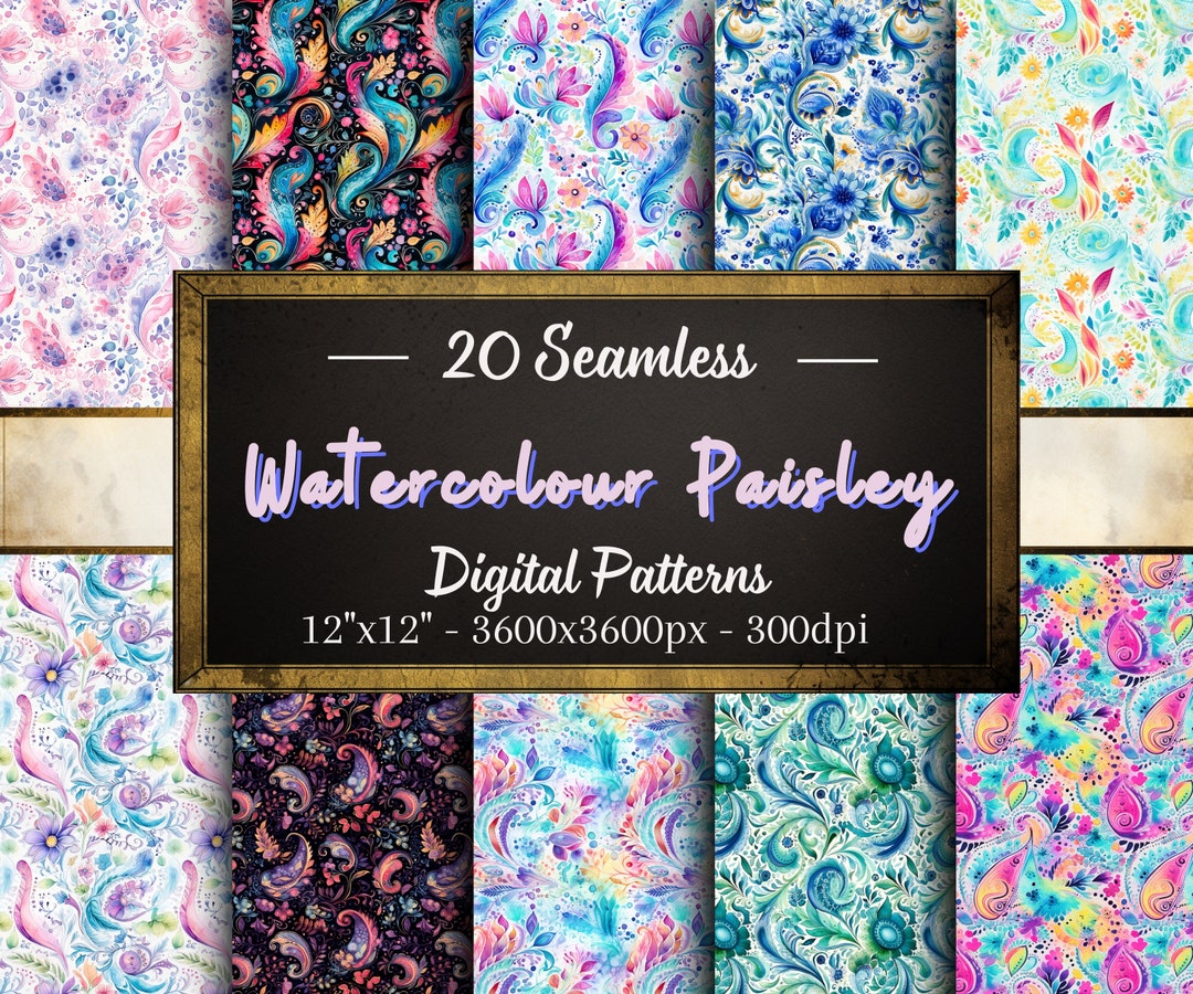 Watercolour Paisley Patterns, 20 Paisley Seamless Digital Papers ...