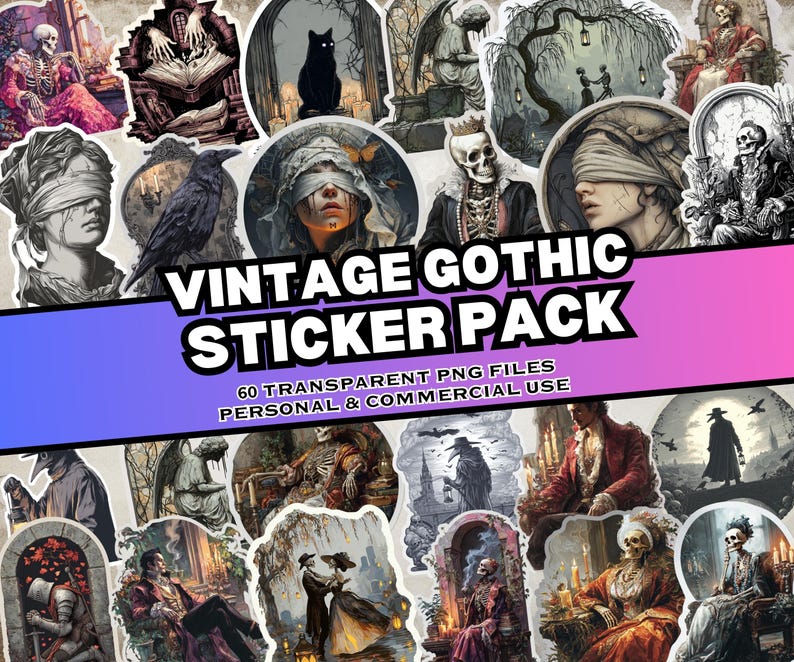 Vintage Gothic Sticker Pack, 60 PNG Gothic Stickers, Dark Victorian ...