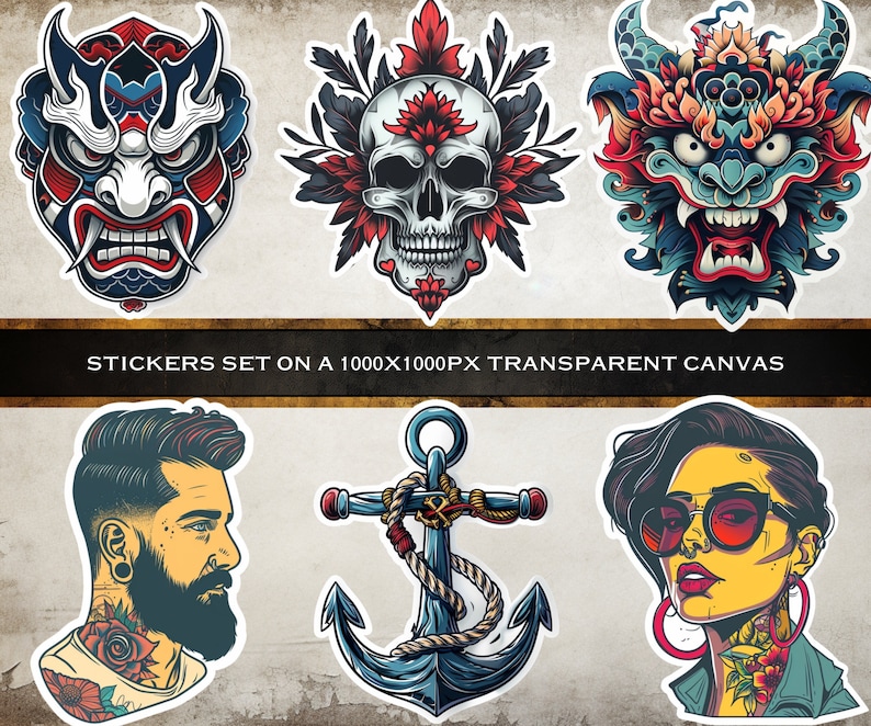 Tattoo Art Sticker Pack, 80 Tattoo Design Digital Stickers, PNG Files ...